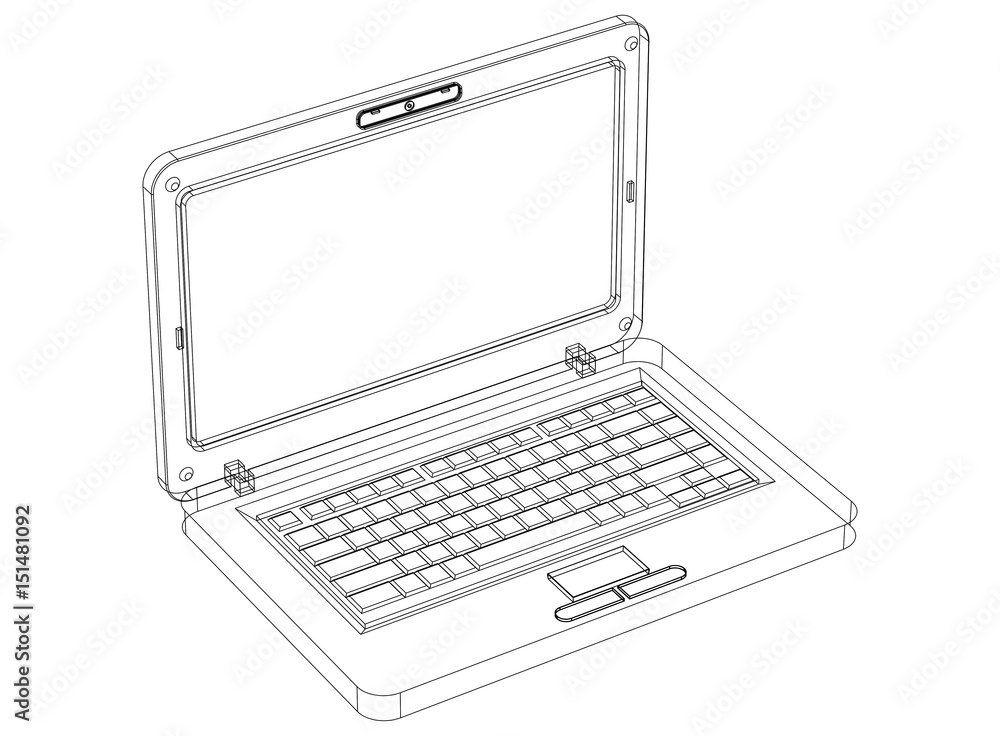 Laptop Blueprint– 3D perspective Stock Illustration | Adobe Stock
