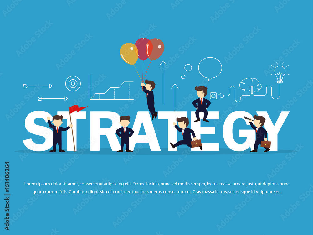 Cartoon working little people with big word Strategy. Vector ...