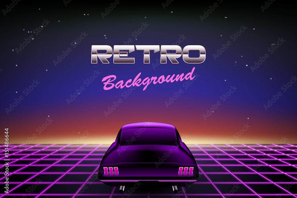 Retro background 80s, muscle car on abstract backdrop, vector wallpaper ...