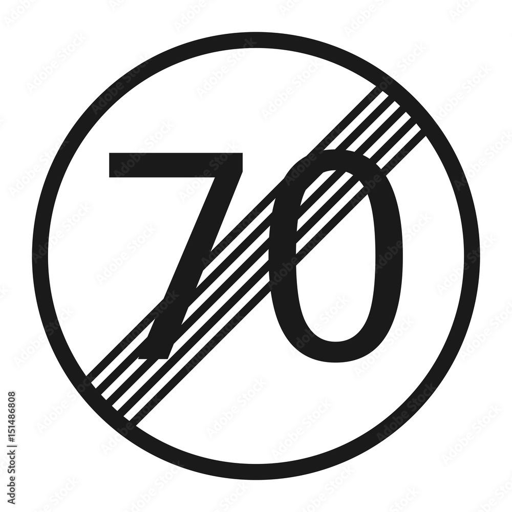 Vetor de End maximum speed limit 70 sign line icon do Stock | Adobe Stock