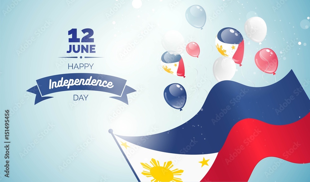 12 June. Philippines Independence Day greeting card. Celebration ...