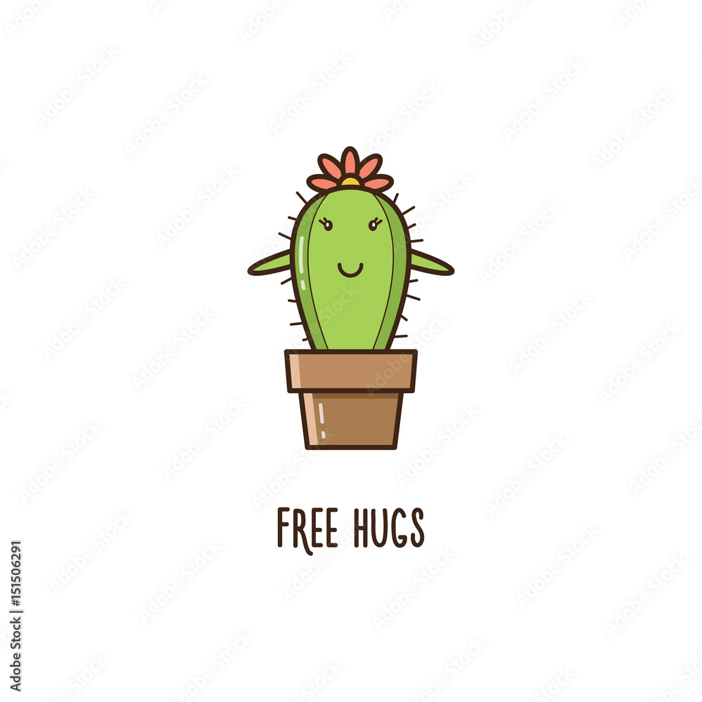 Free hugs. Cactus. Vector illustration. Stock Vector | Adobe Stock
