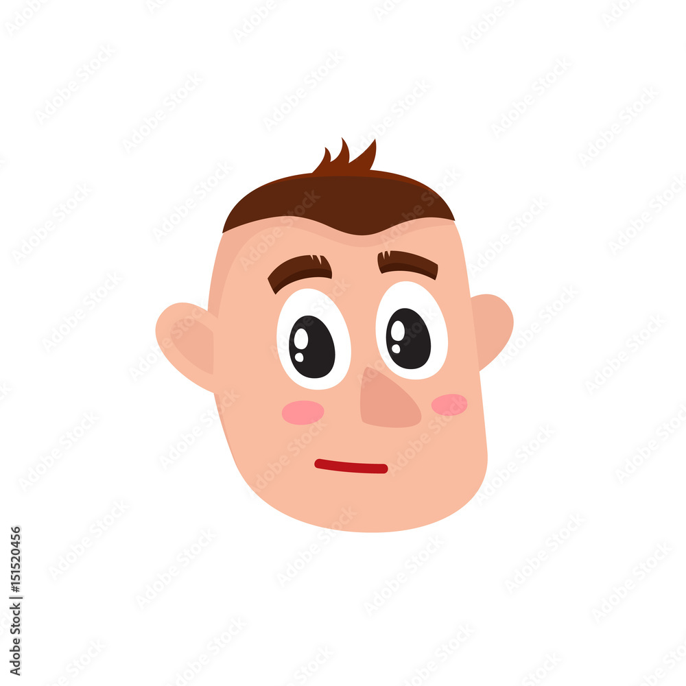 Male head with troubled, confused, worried face expression, big eyes ...