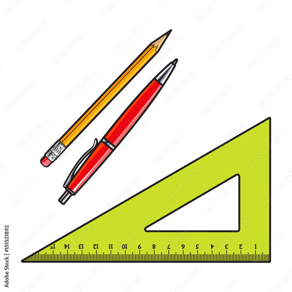 Simple angle ruler pen and pencil, office supplies, school stationary ...