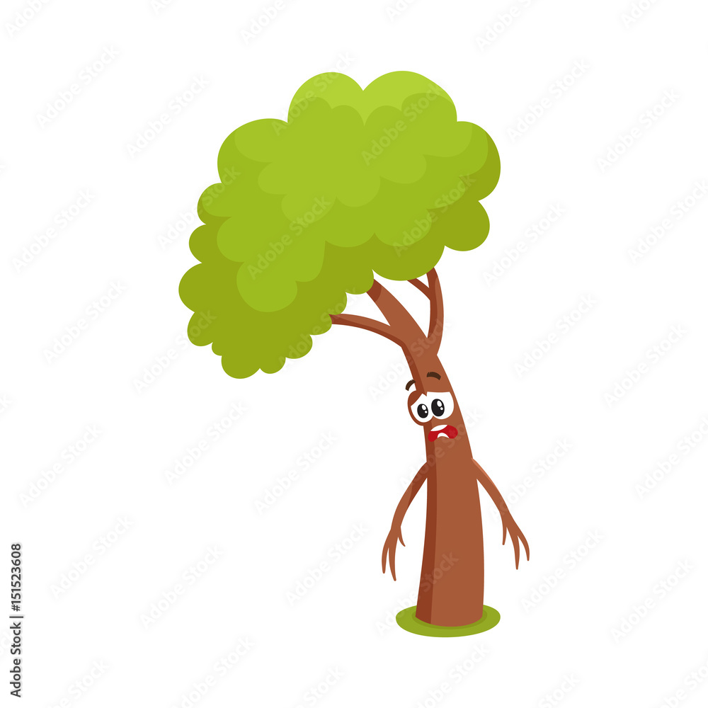 Funny comic tree character feeling sad, upset, discouraged, showing ...