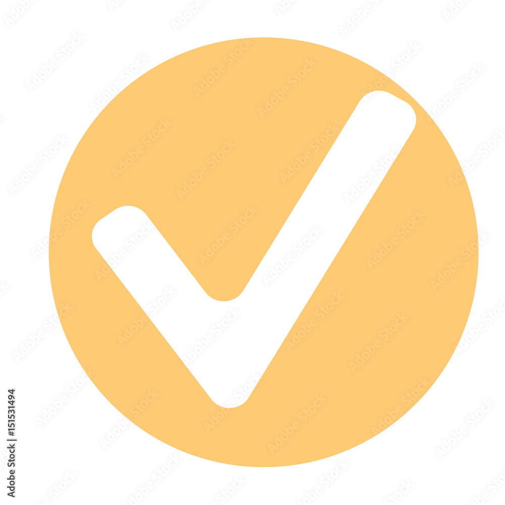 Flat check mark icon in orange circle. Vector illustration Stock Vector ...