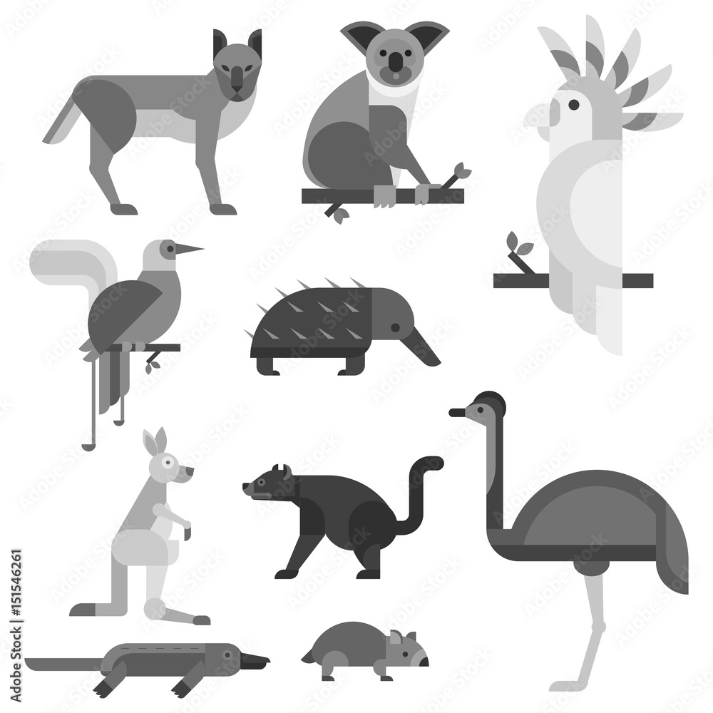 Vektorová grafika „Australia wild animals cartoon popular nature ...