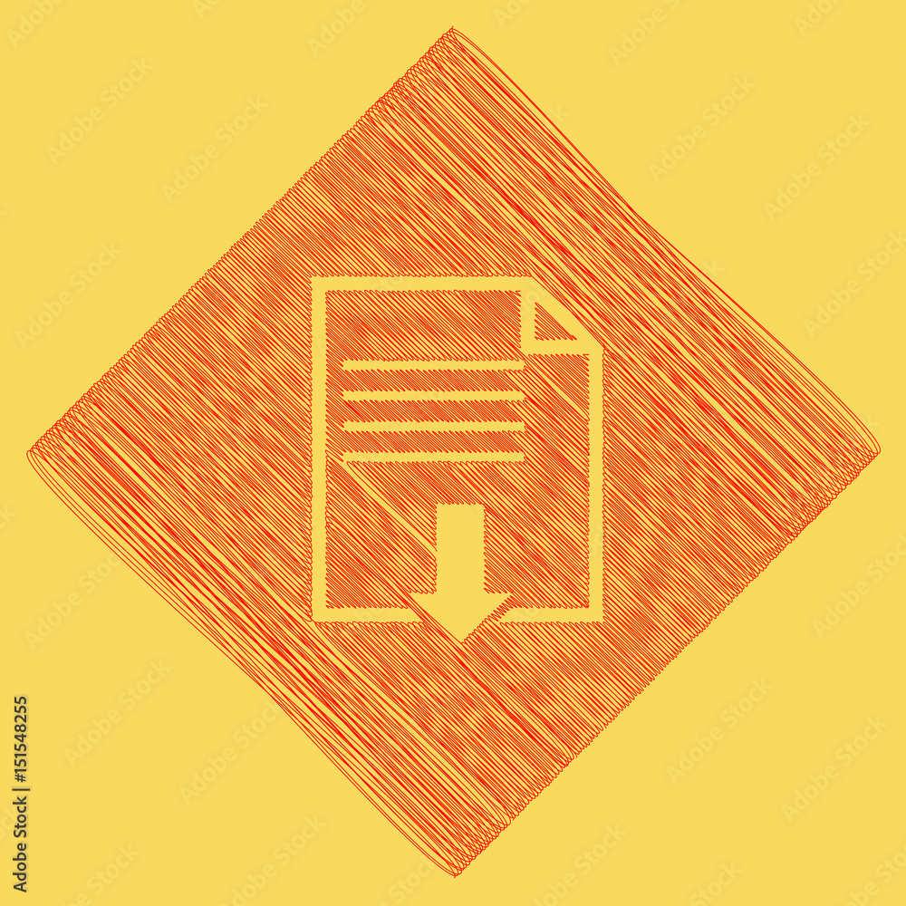 File download sign. Vector. Red scribble icon obtained as a result of ...