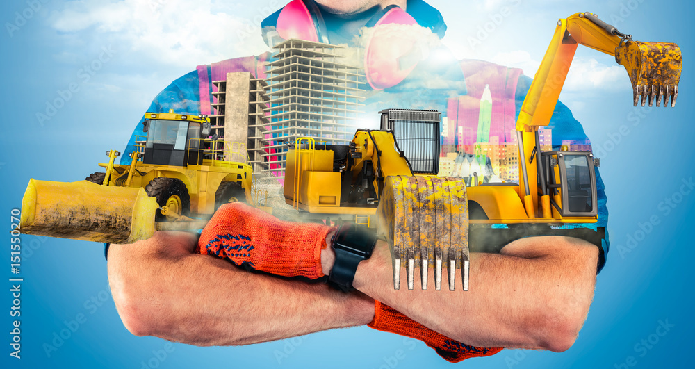 Huge buider with abstract aplication of buiding vehicles excavator ...