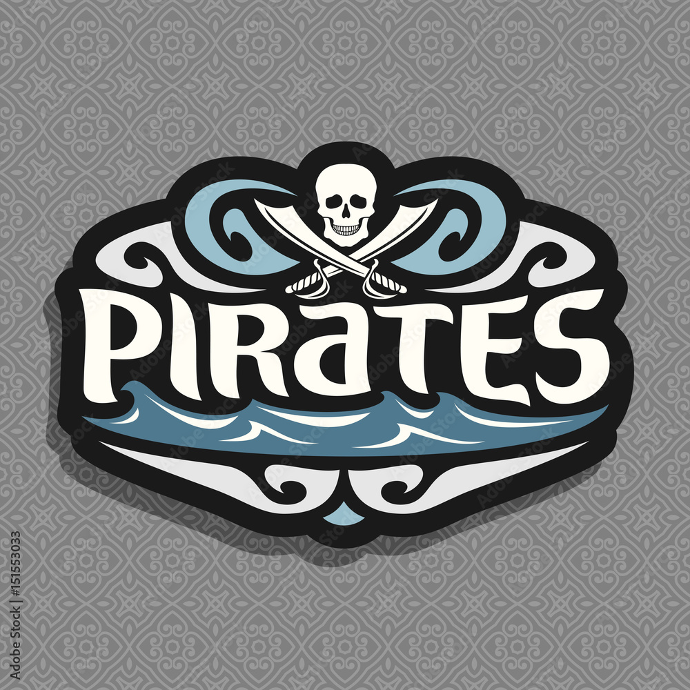 Vector logo for Pirate theme: gray skull and crossed swords or sabers ...