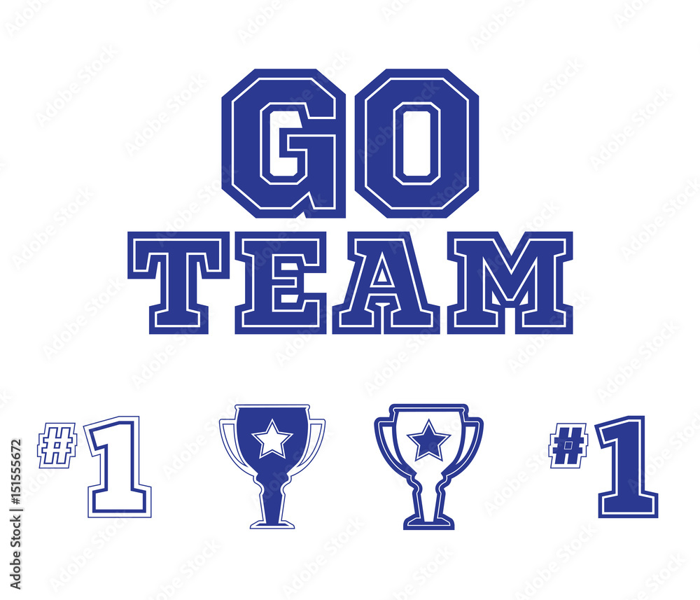 Set of sports fan icons in blue on a white background. Signs and ...