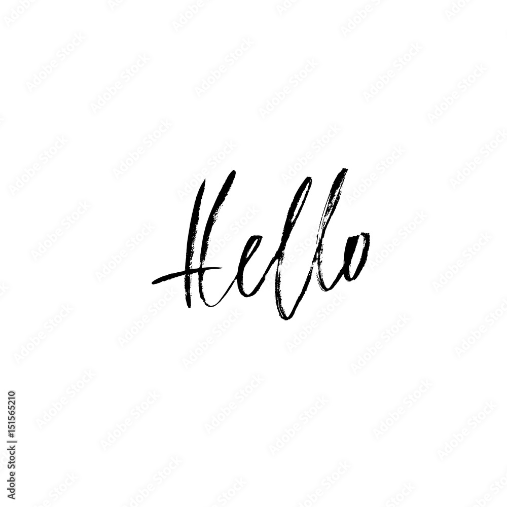 Hello. Hand drawn lettering. Modern calligraphy. Dry brush pen ...