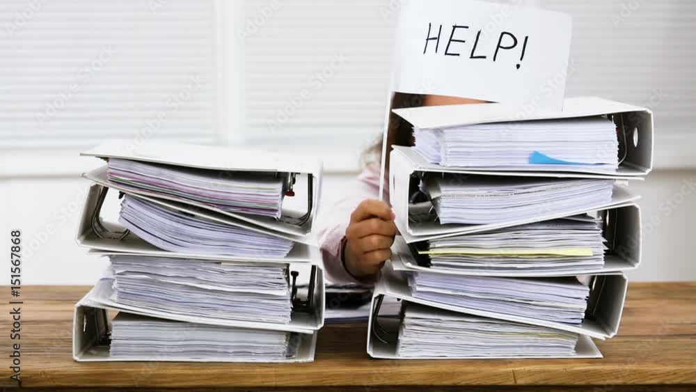 Businessman Holding White Flag With Help Text On Office Desk Stock ...