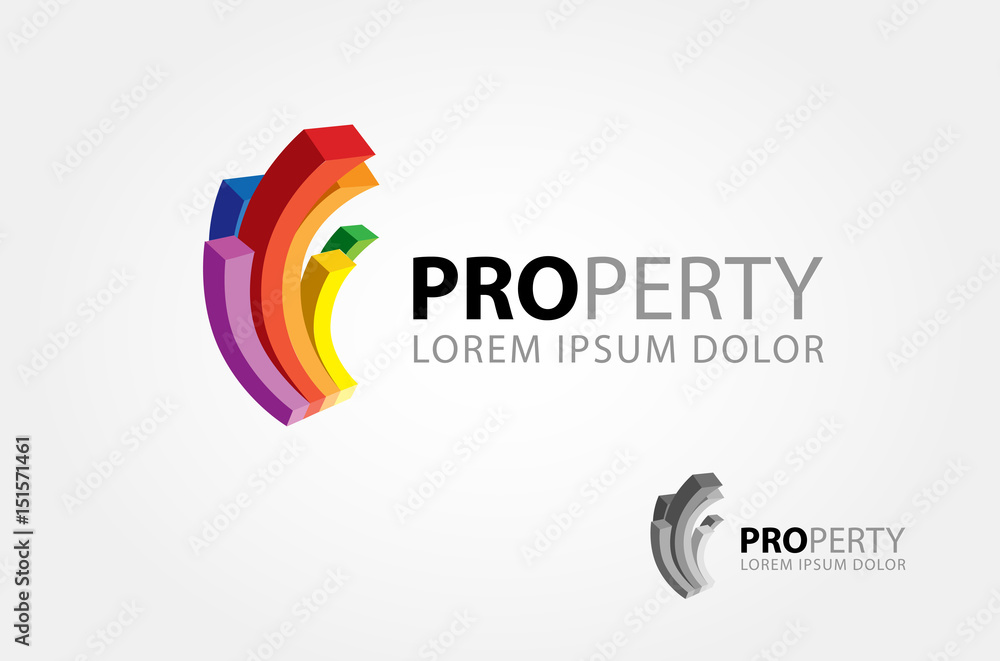 Property Vector Logo Template. 3D Abstract color curve bar symbolize a ...