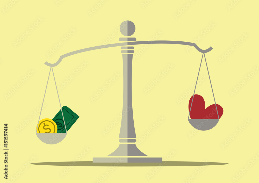 money and love balance on the balance scale , business concept, balance ...