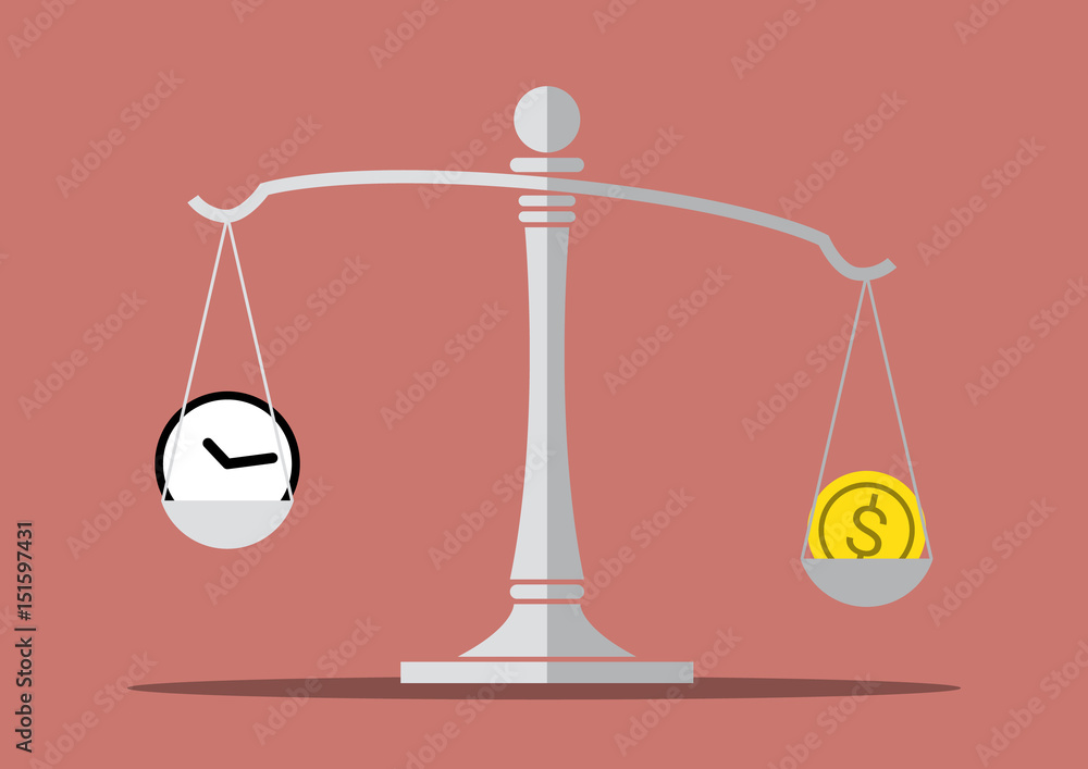 time and money balance on the balance scale , business concept, balance ...
