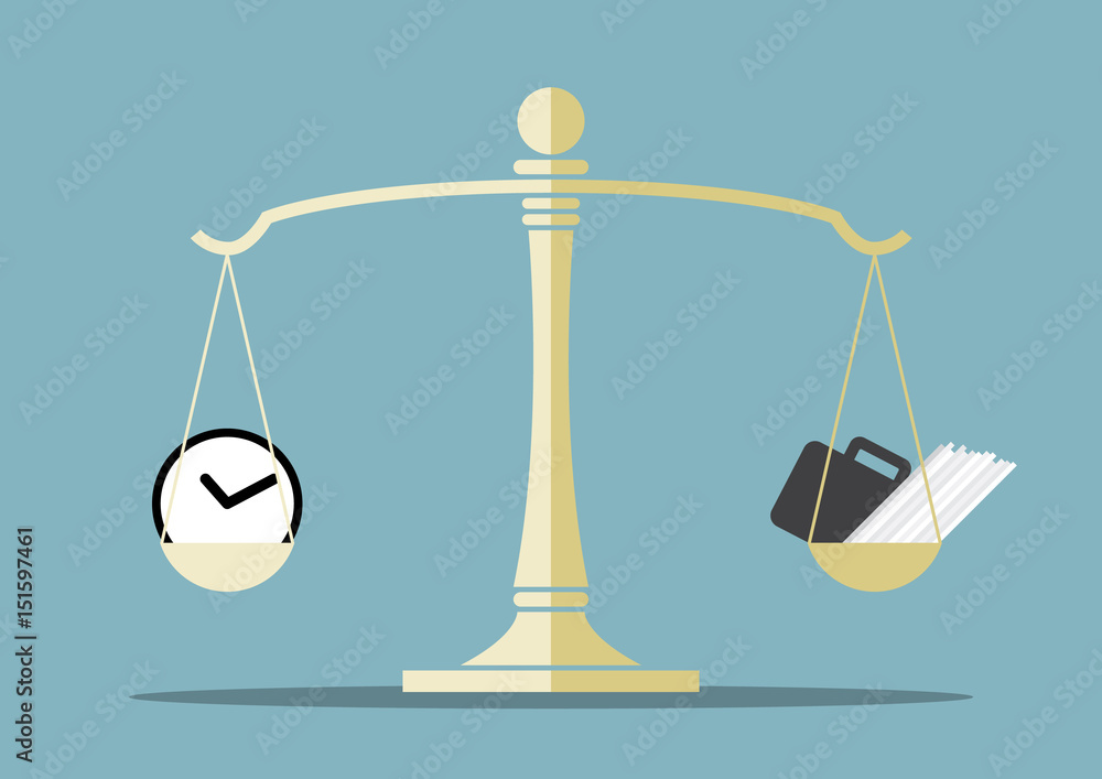 work and time balance on the balance scale , business concept, balance ...