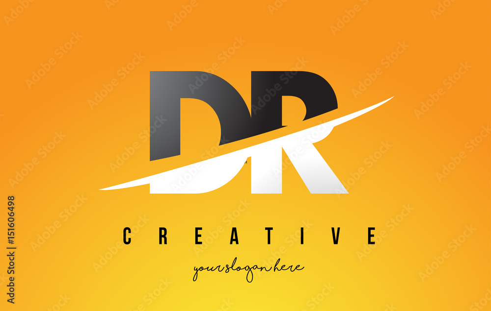 DR D R Letter Modern Logo Design with Yellow Background and Swoosh ...