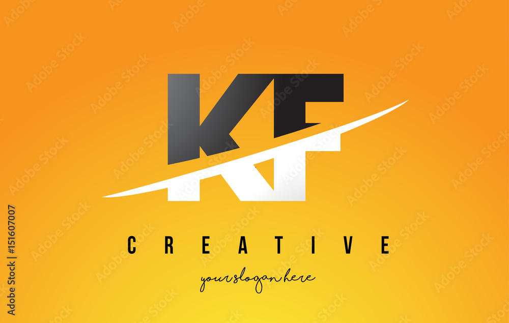 KF K F Letter Modern Logo Design with Yellow Background and Swoosh ...