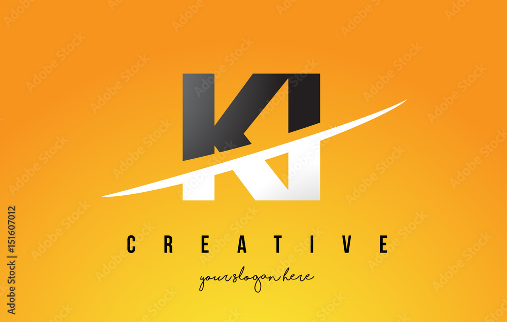 KI K I Letter Modern Logo Design with Yellow Background and Swoosh ...