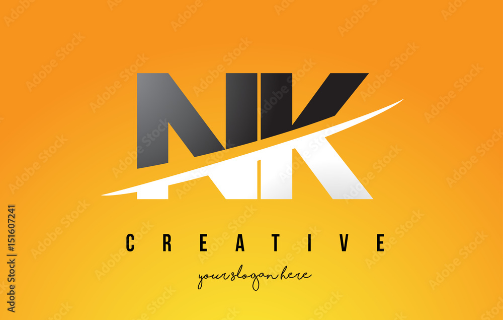 NK N K Letter Modern Logo Design with Yellow Background and Swoosh ...