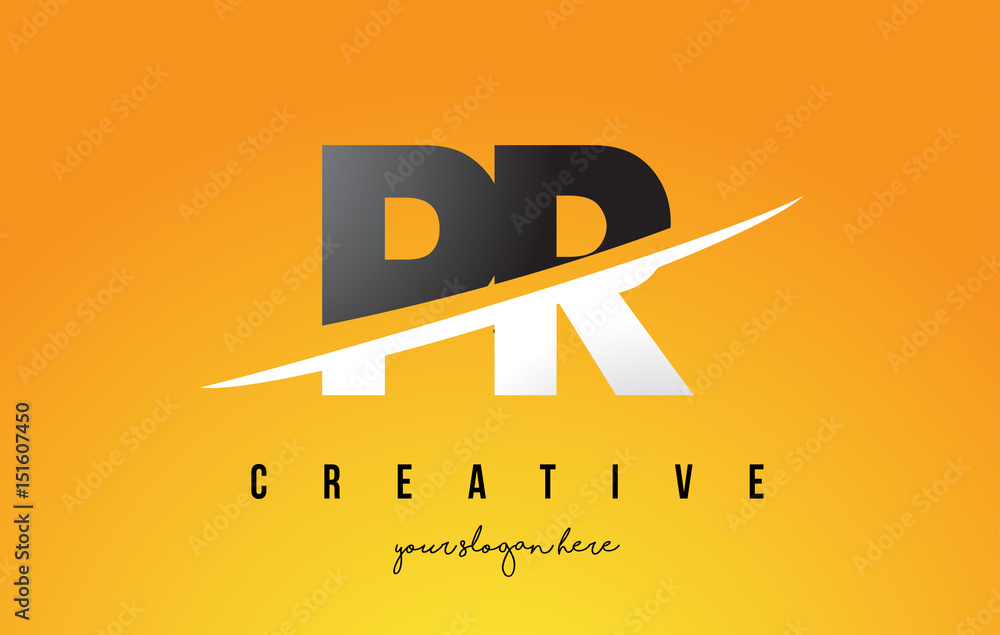 PR P R Letter Modern Logo Design with Yellow Background and Swoosh ...