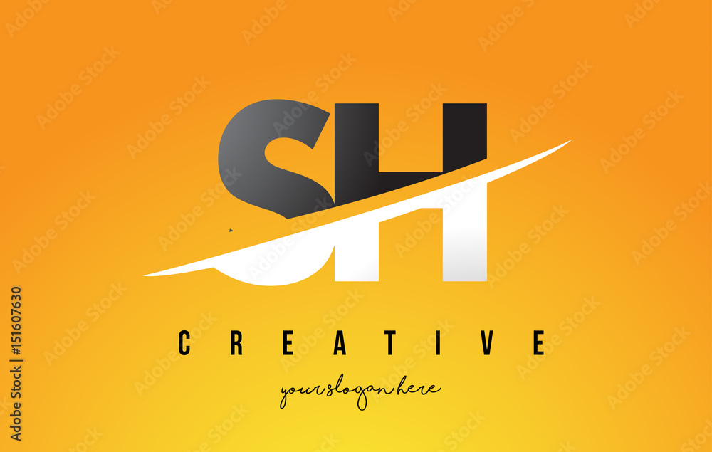 SH S H Letter Modern Logo Design with Yellow Background and Swoosh ...