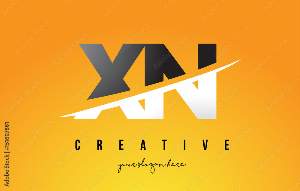 XN X N Letter Modern Logo Design with Yellow Background and Swoosh ...