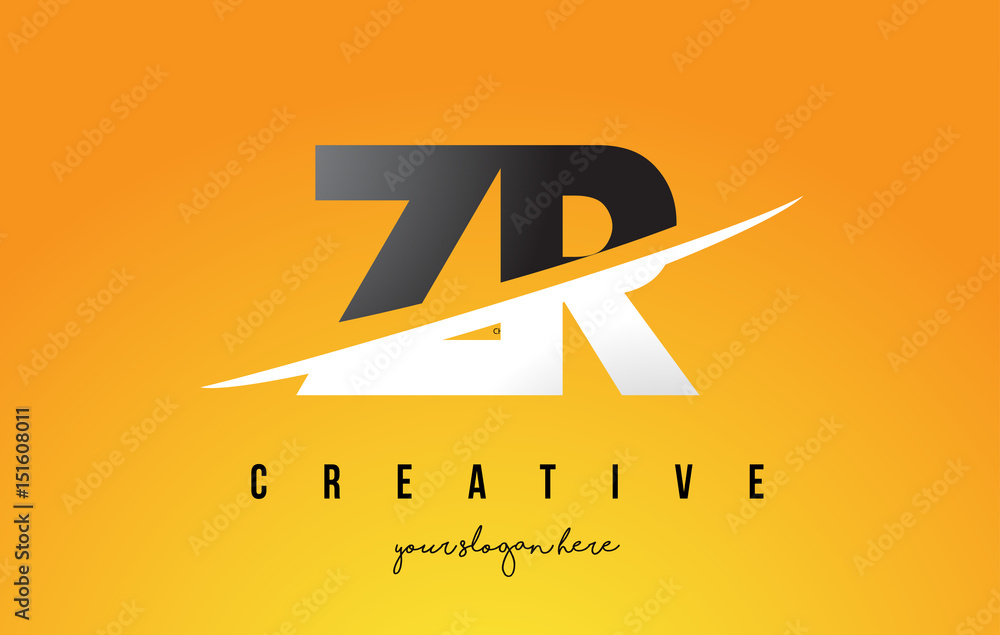 ZR Z R Letter Modern Logo Design with Yellow Background and Swoosh ...