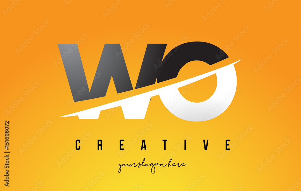 WO W O Letter Modern Logo Design with Yellow Background and Swoosh ...