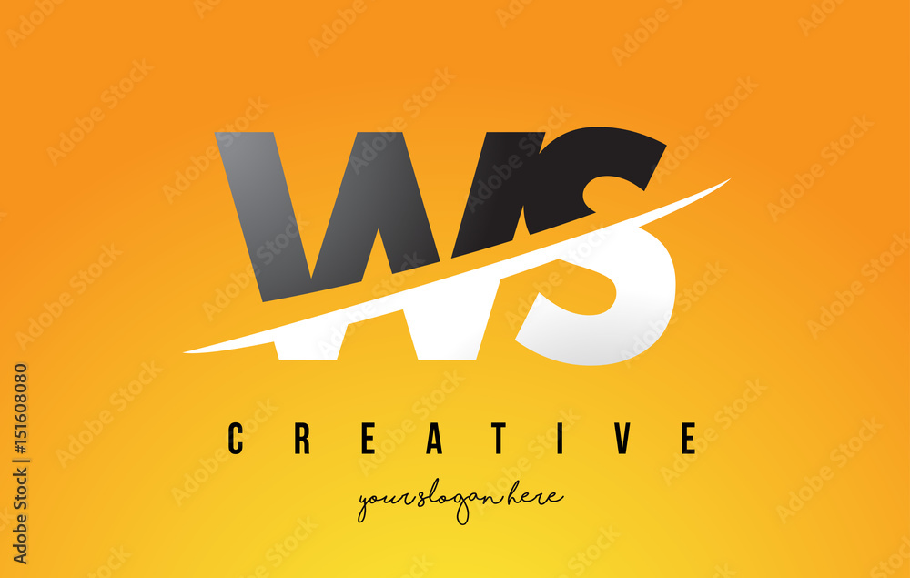 WS W S Letter Modern Logo Design with Yellow Background and Swoosh ...