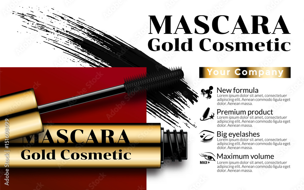 Luxury mascara ads gold package with eyelash applicator brush mascaras ...