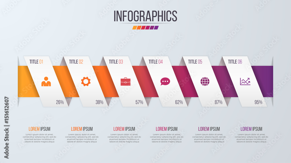Paper style infographic timeline design template with 6 steps. Stock ...