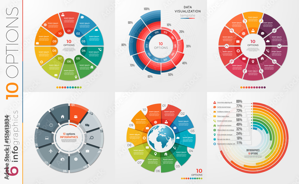 Collection of 6 vector circle chart templates 10 options. Stock Vector ...