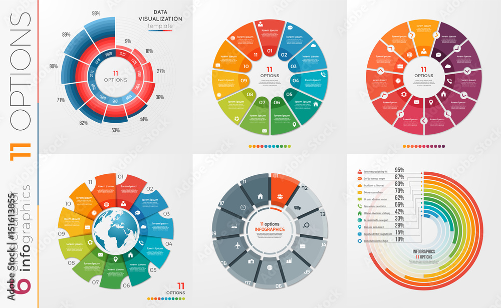 Collection of 6 vector circle chart templates 11 options. Stock Vector ...