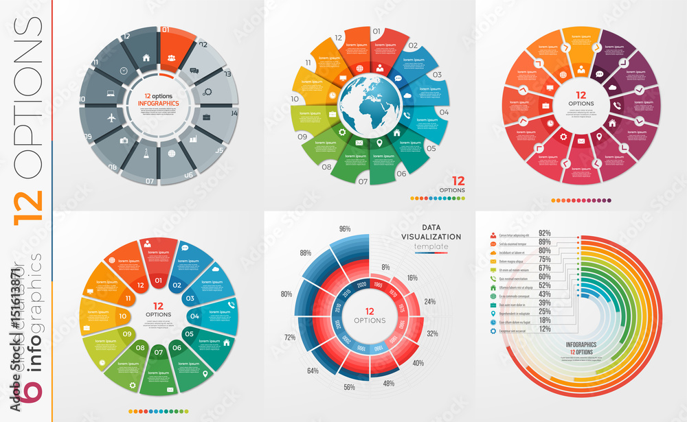 Collection of 6 vector circle chart templates 12 options. Stock Vector ...