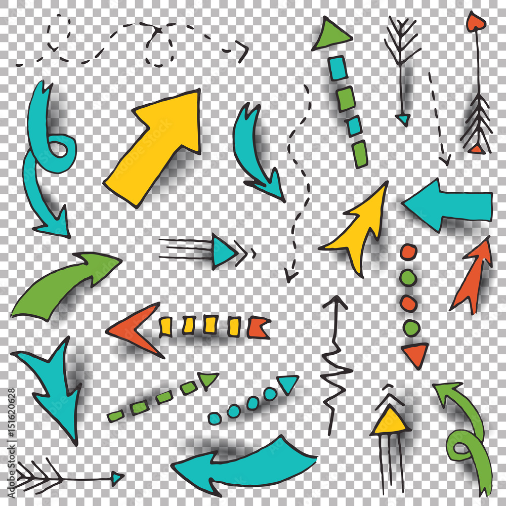 Vector arrow set. Hand drawn sketch with different size arrows on ...