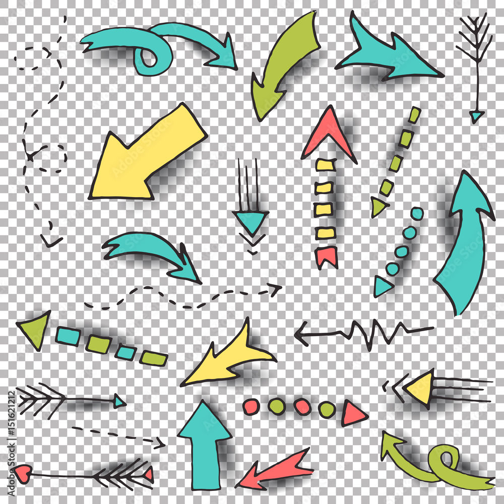 Vector arrow set. Hand drawn sketch with different size arrows on ...