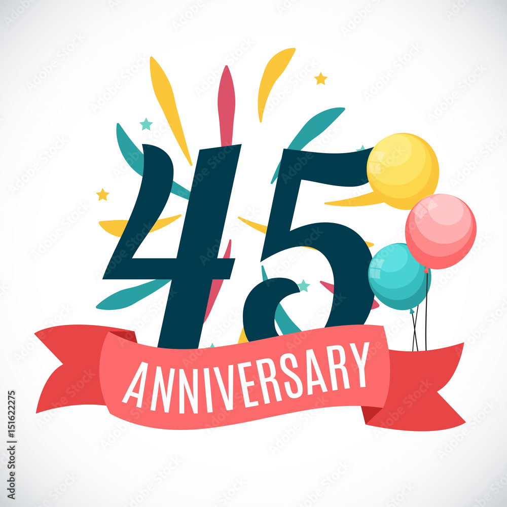 Anniversary 45 Years Template with Ribbon Vector Illustration Stock ...