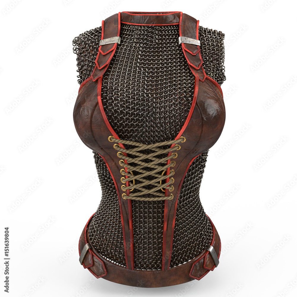 Female chain armor made of metal on isolated white background. 3d ...