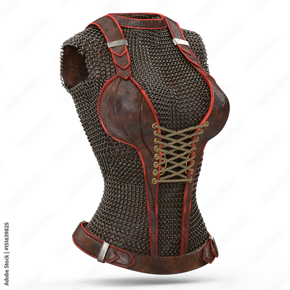 Female chain armor made of metal on isolated white background. 3d ...