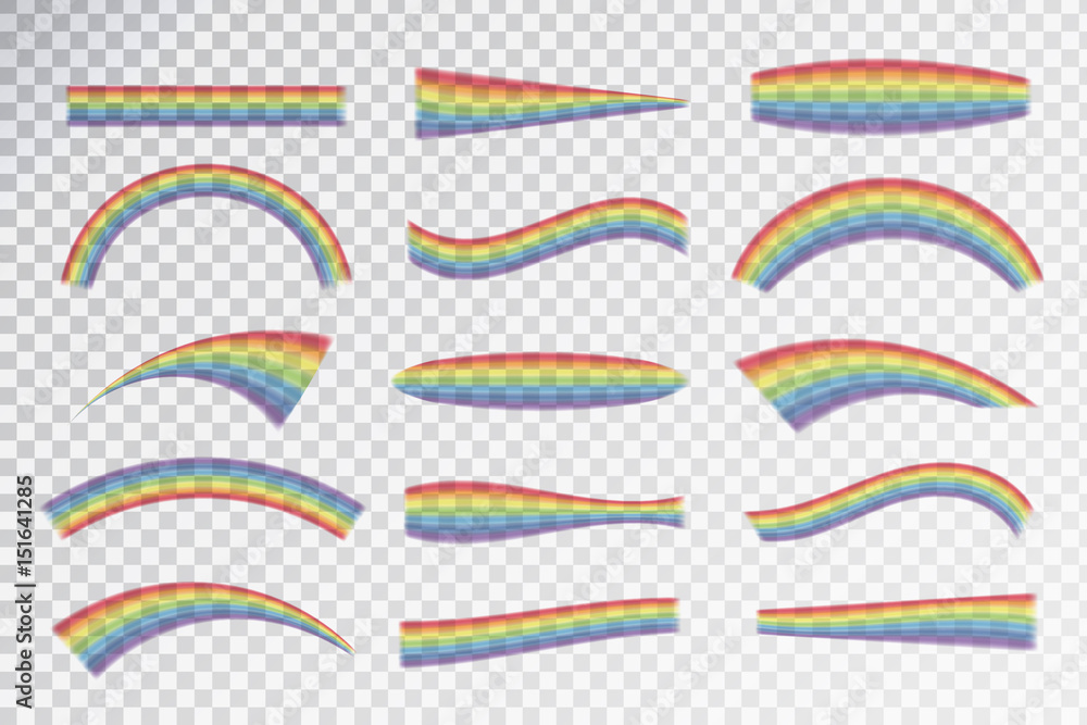 Vector realistic isolated rainbow effect in different shapes on the ...