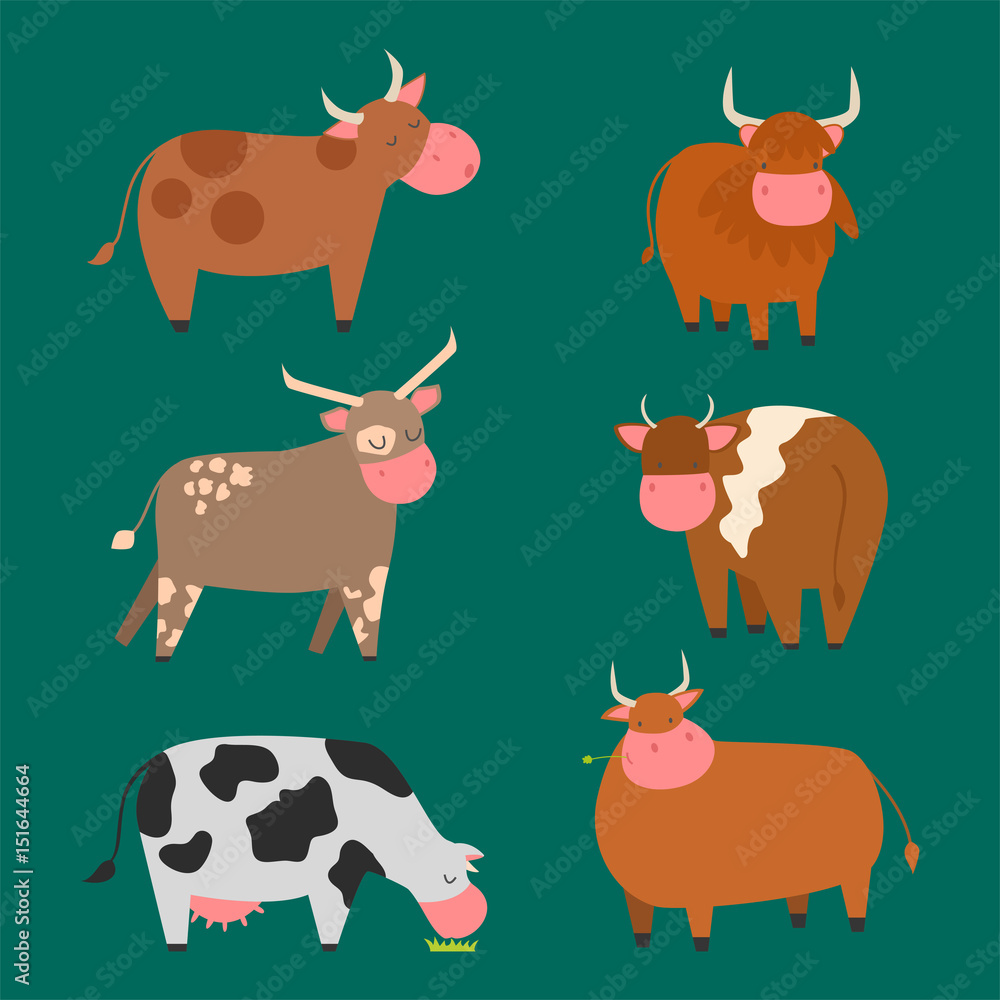 Bulls cows farm animal character vector illustration cattle mammal ...