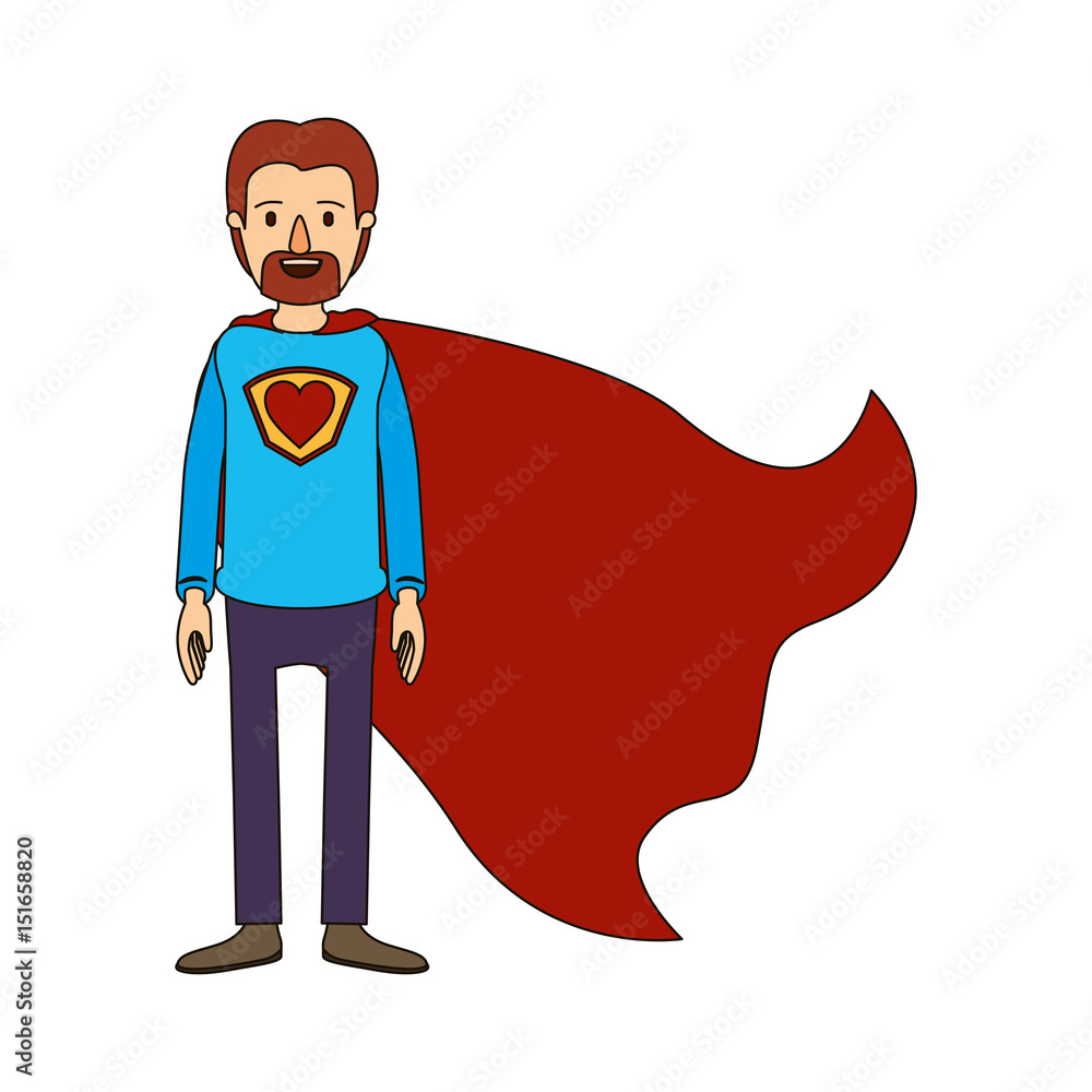 color image caricature full body super dad hero with beard vector ...
