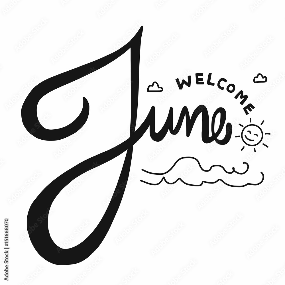 Welcome June word lettering vector illustration Stock Vector | Adobe Stock
