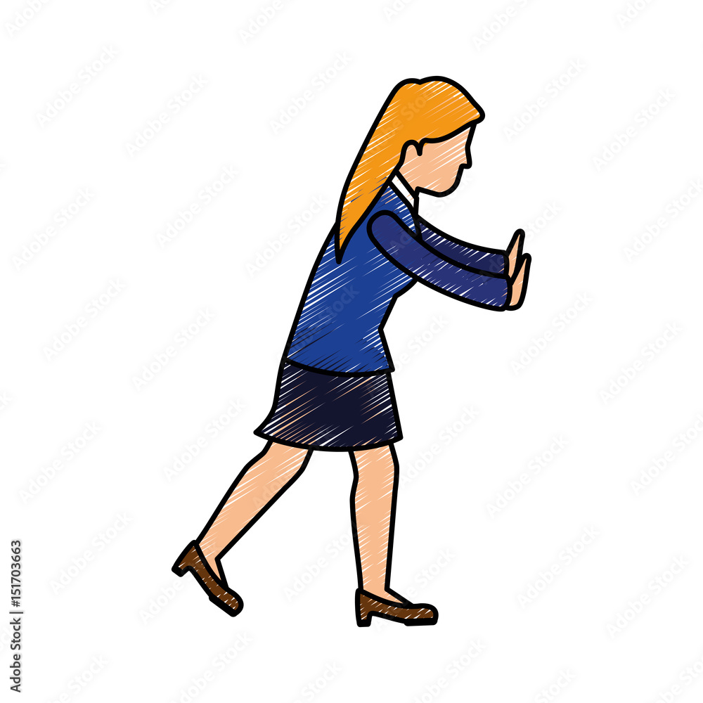 Woman pushing cartoon icon vector illustration graphic design Stock ...