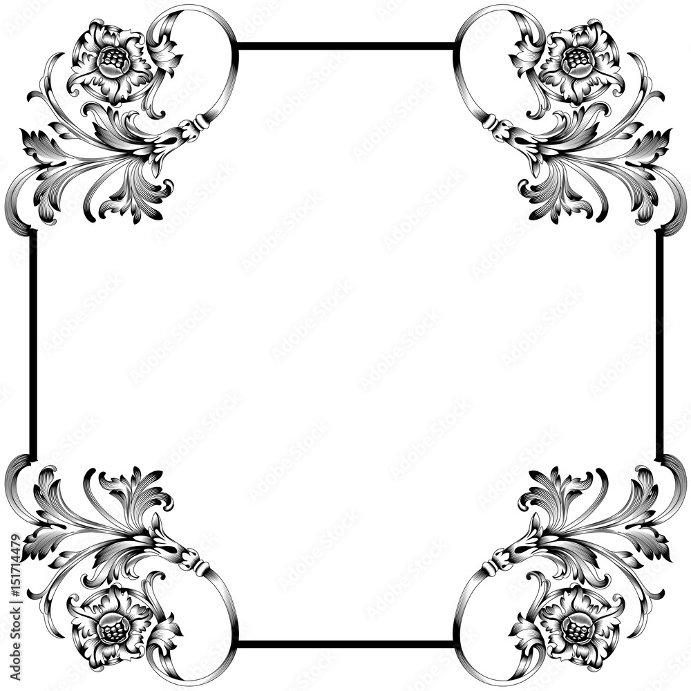 Vintage border frame engraving with retro ornament pattern in antique ...
