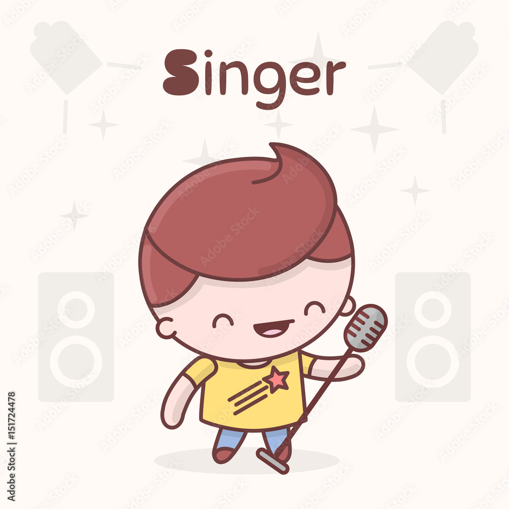 Cute chibi kawaii characters. Alphabet professions. Letter S - Singer ...