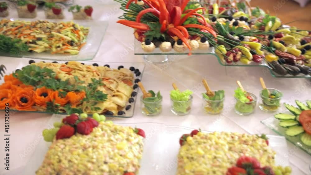 buffet, beautiful salads are on the table. Stock Video | Adobe Stock