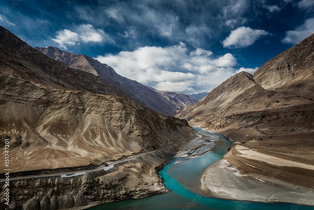 Poster Confluence of Indus and Zanskar river at Nimu village in the ...
